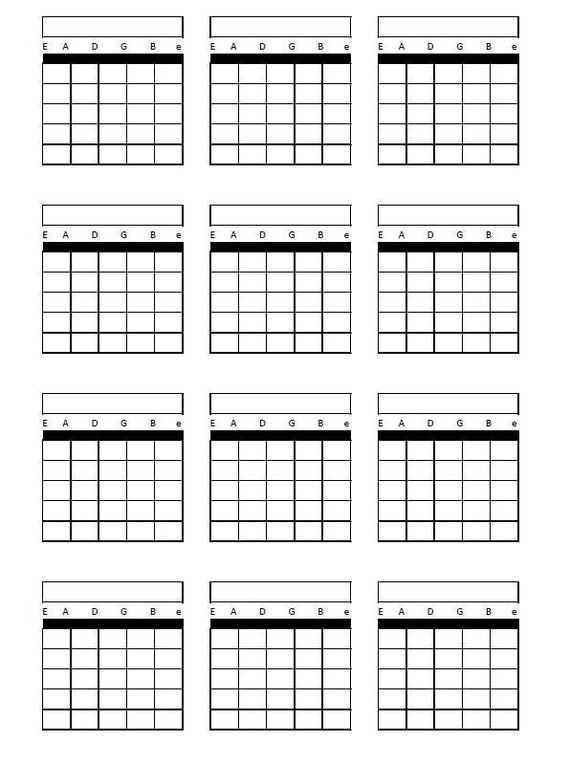 Guitar Chord Boxes Blank Printable Template A4 - Etsy