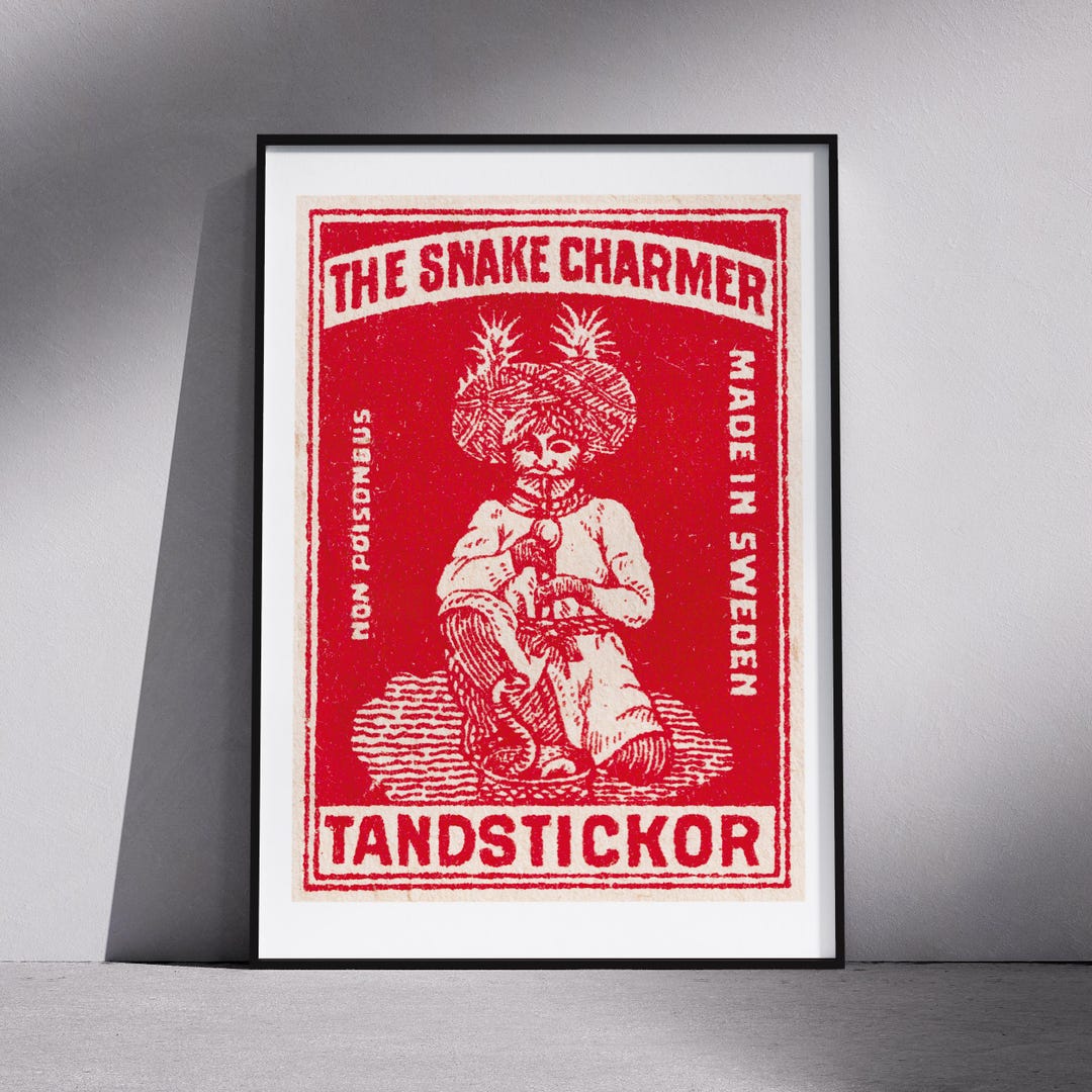 The Snake Charmer Art Print - Vintage Matchbox Label – Swedish 1950s ...