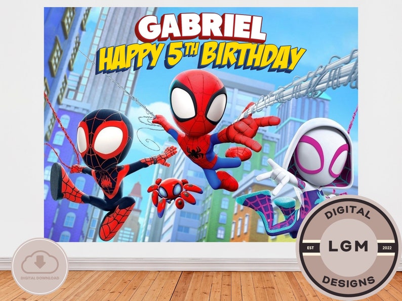 Spidey and His Amazing Friends Birthday Backdrop Banner, Personalized ...