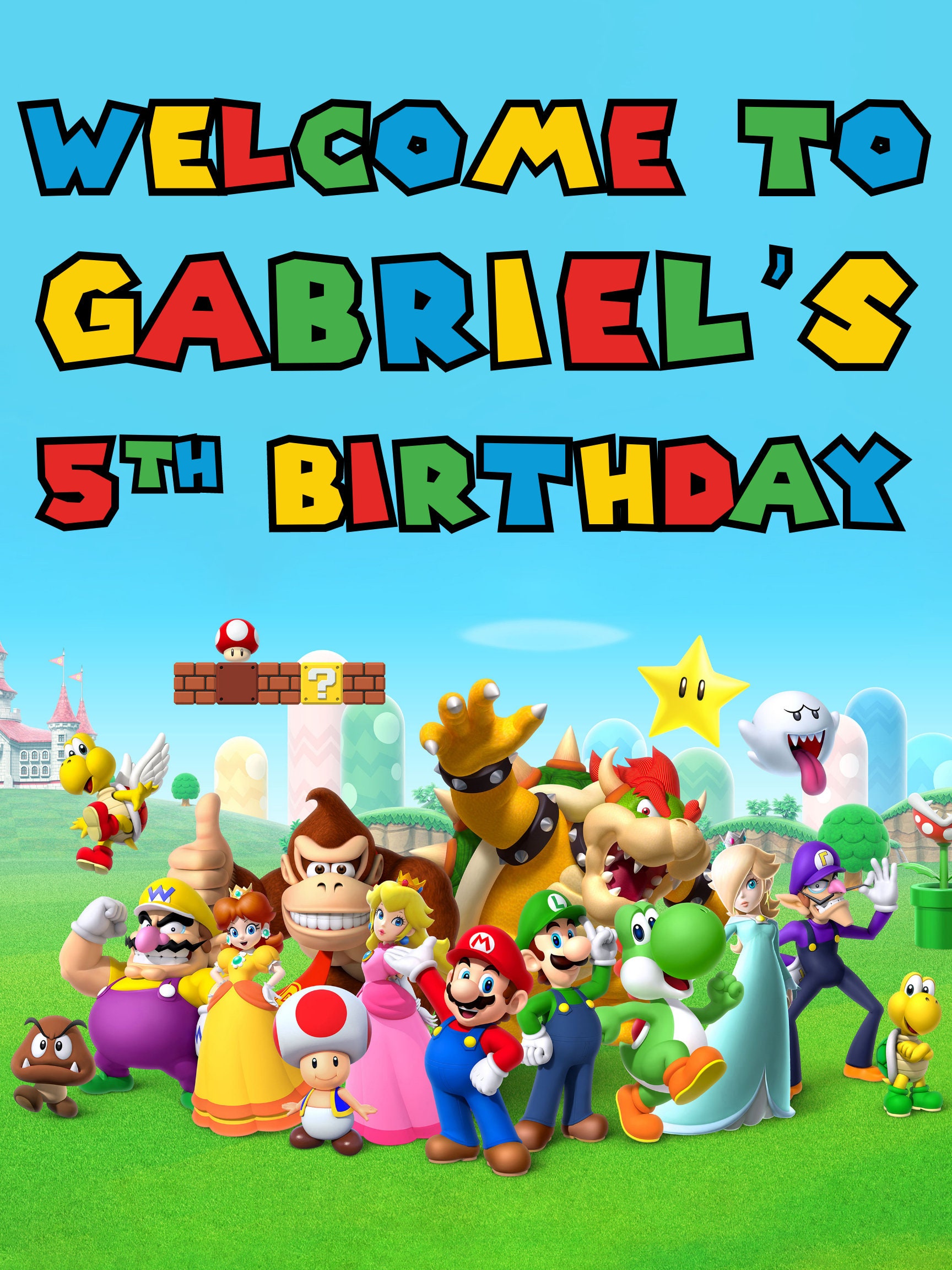 Super Mario Birthday Welcome Sign, Mario Personalized Welcome Sign ...