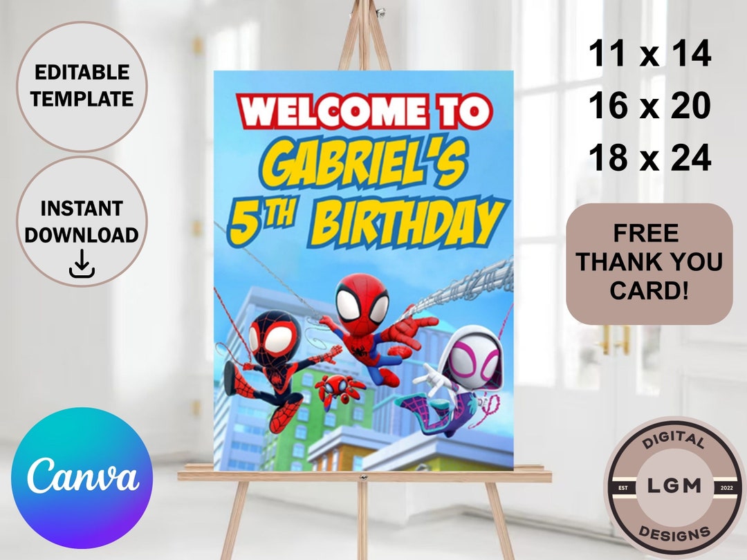 Spidey and His Amazing Friends Birthday Welcome Sign, Spidey ...