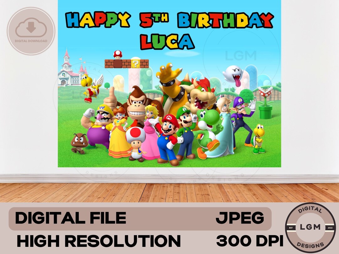 Super Mario Birthday Backdrop Banner, Personalized Mario Party Backdrop ...