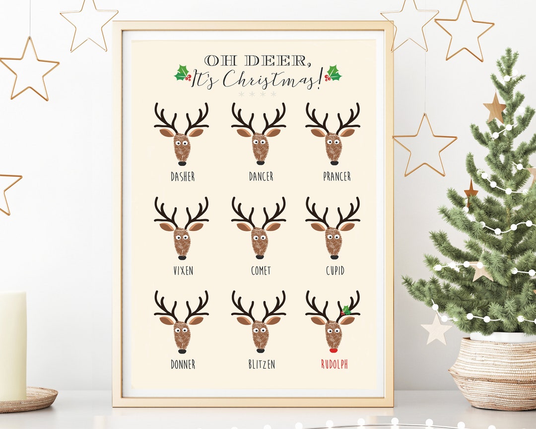 Oh Deer, It's Christmas / Reindeer / Fingerprint Art / Christmas Decor ...