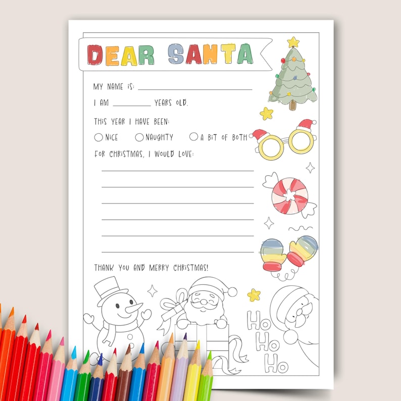 Christmas Wish List Coloring Page | Kids Santa Letter Printable ...