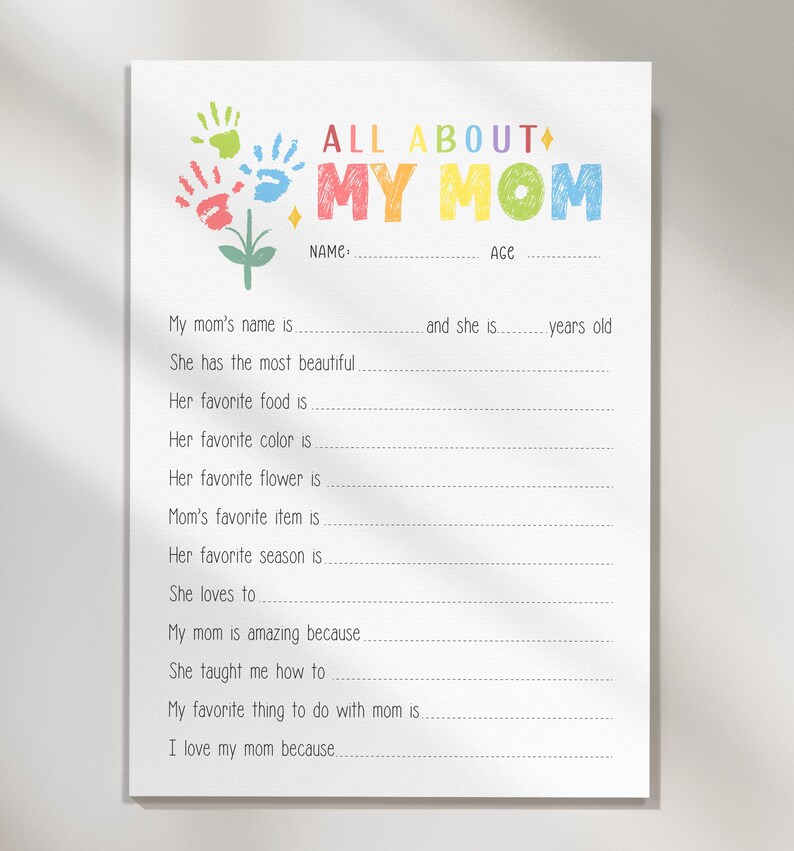 Mother's Day Gift - All About My Mom Printable - Birthday Gift for Mom ...