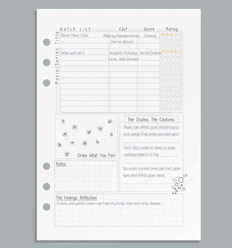 Funtime Tracker Printable | Playlist Watchlist Readlist Log | Cozy ...