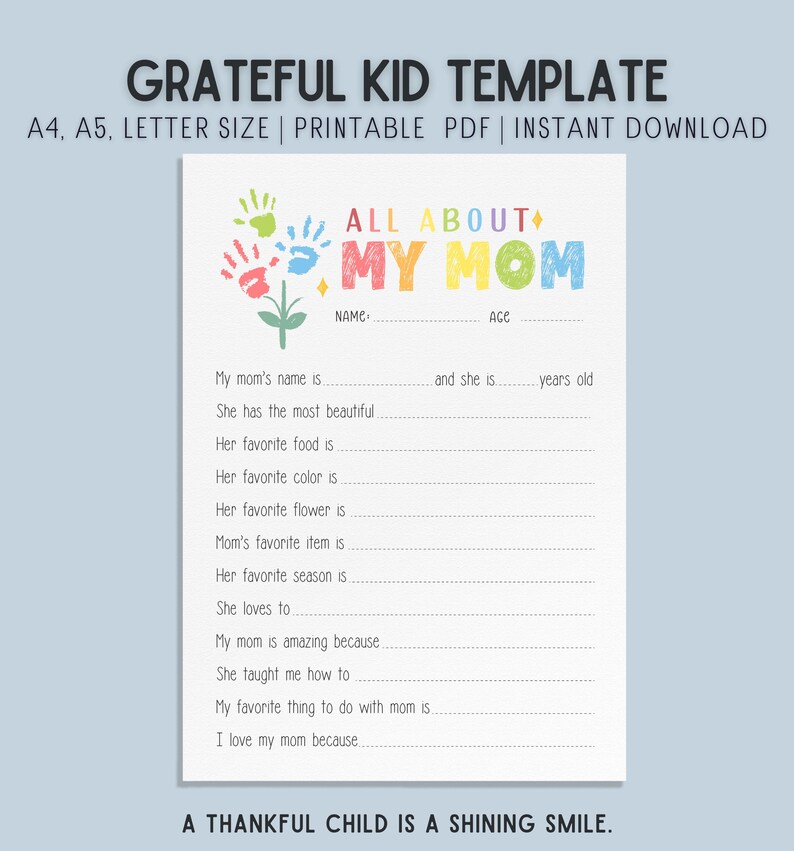 Mother's Day Gift - All About My Mom Printable - Birthday Gift for Mom ...
