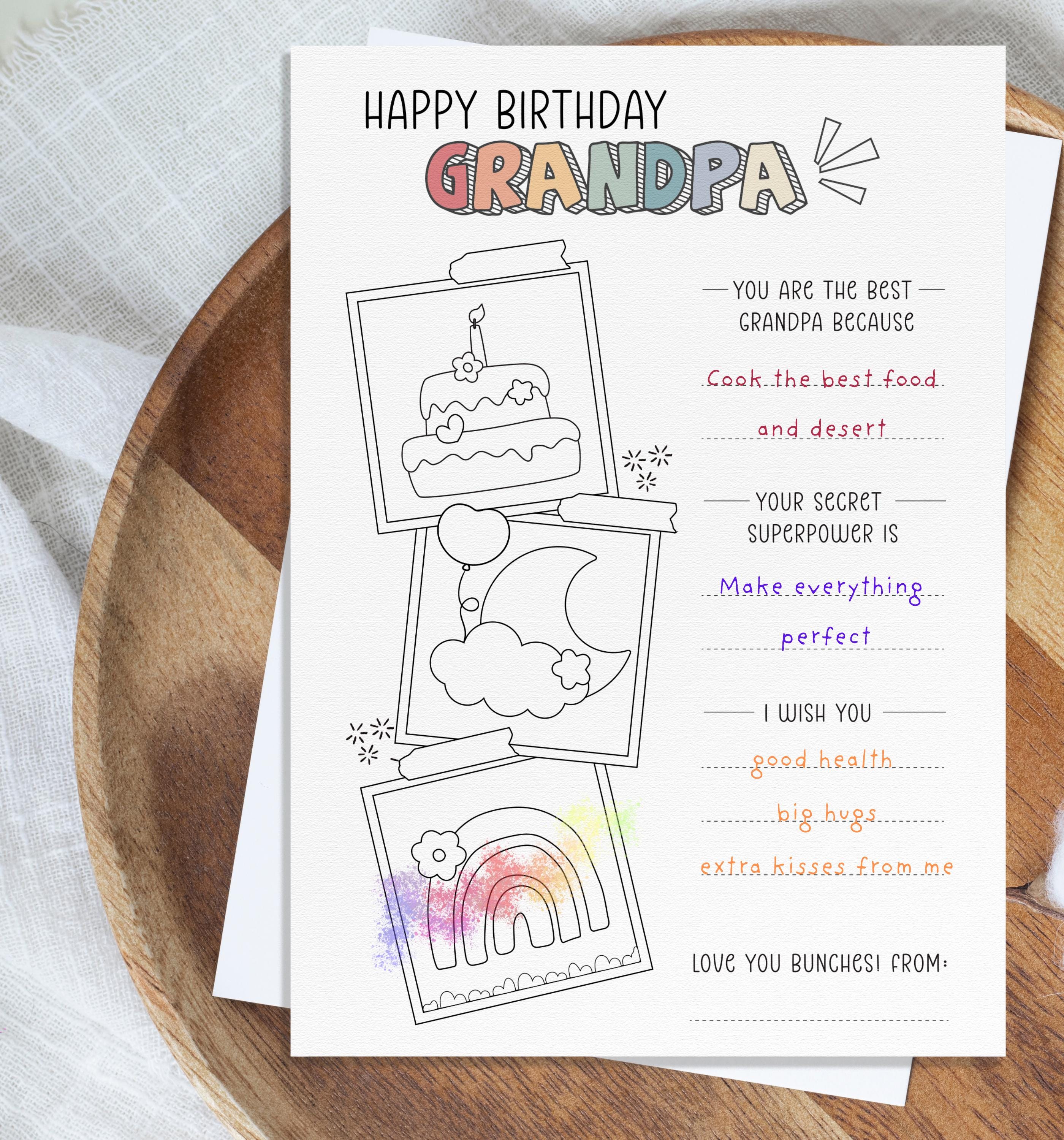 Grandpa Birthday Card Printable | Happy Birthday Coloring Page for ...