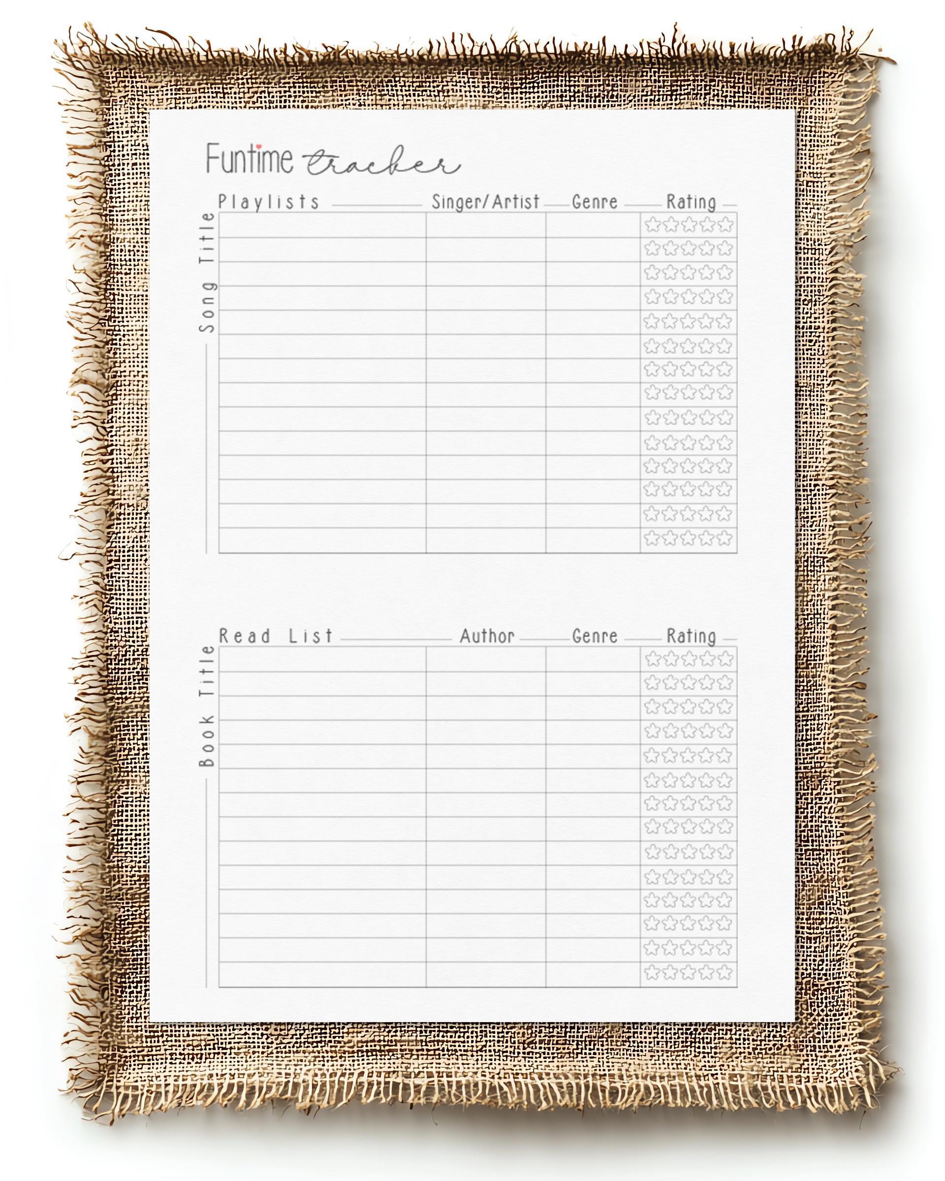 Funtime Tracker Printable | Playlist Watchlist Readlist Log | Cozy ...
