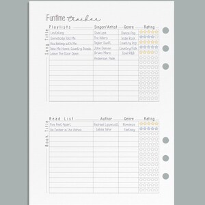 Funtime Tracker Printable | Playlist Watchlist Readlist Log | Cozy ...