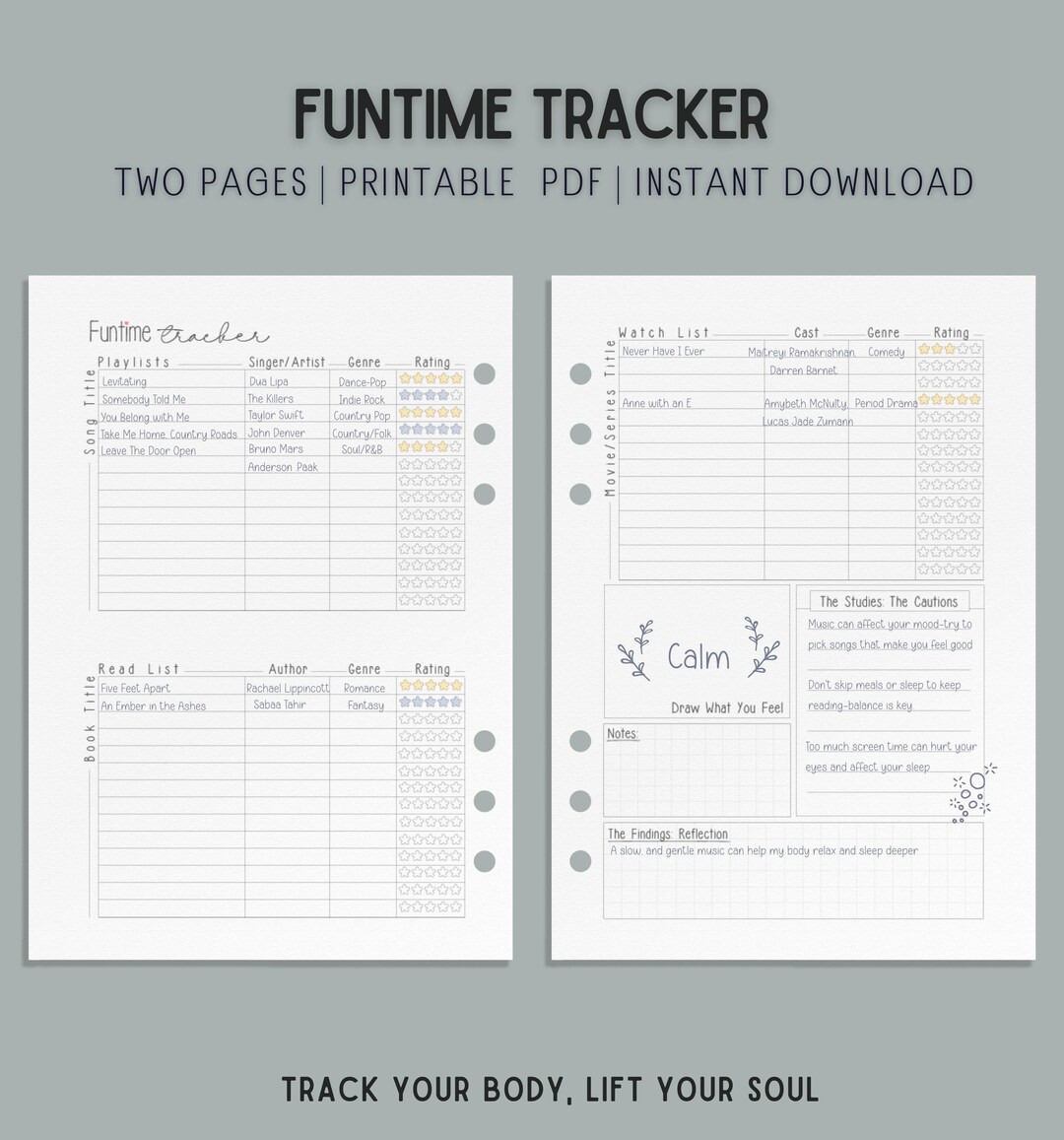 Funtime Tracker Printable | Playlist Watchlist Readlist Log | Cozy ...