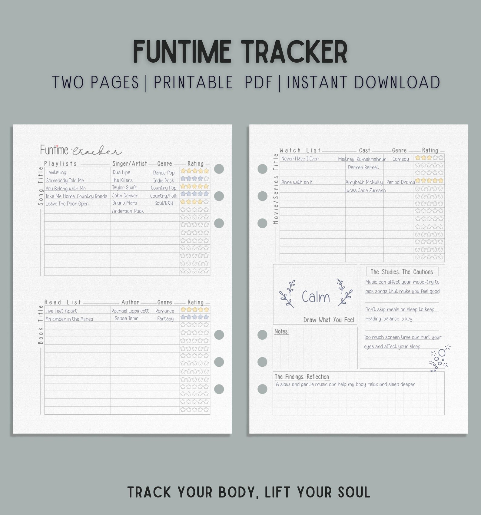 Funtime Tracker Printable | Playlist Watchlist Readlist Log | Cozy ...