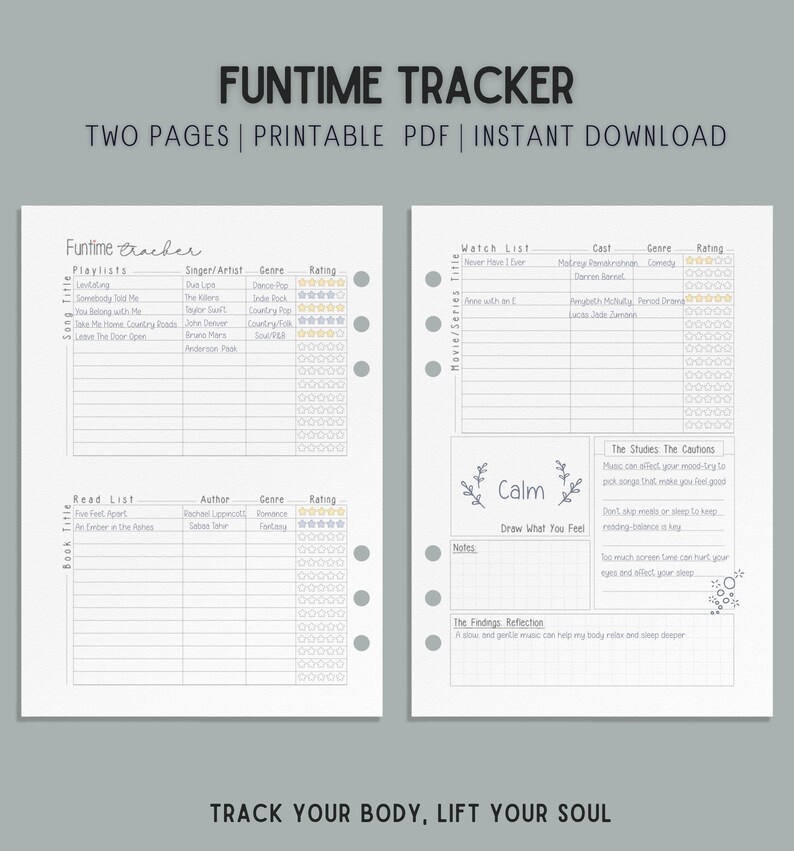Funtime Tracker Printable | Playlist Watchlist Readlist Log | Cozy ...