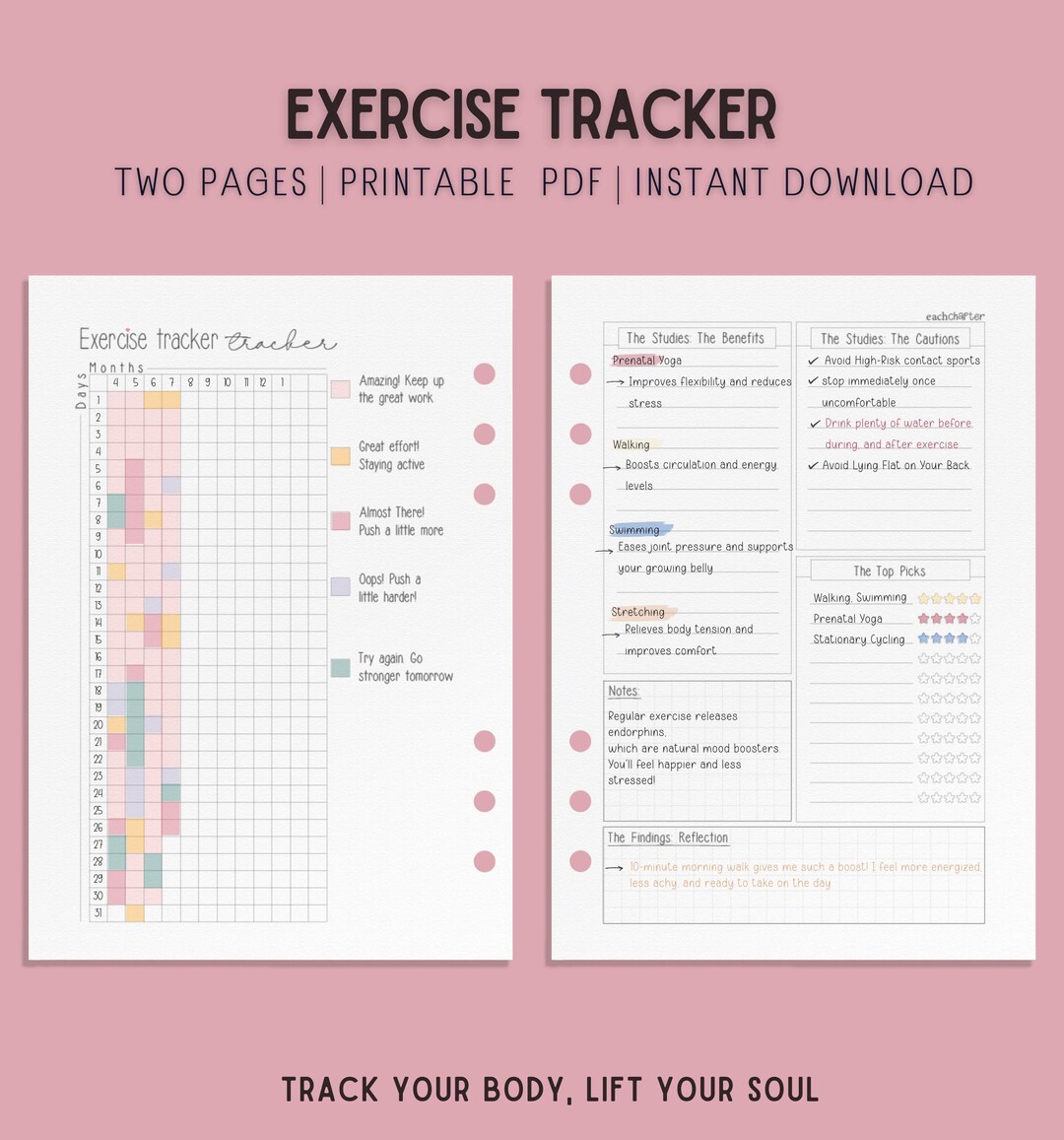 Exercise Tracker Printable | Daily Fitness Log for Pregnancy & Wellness ...