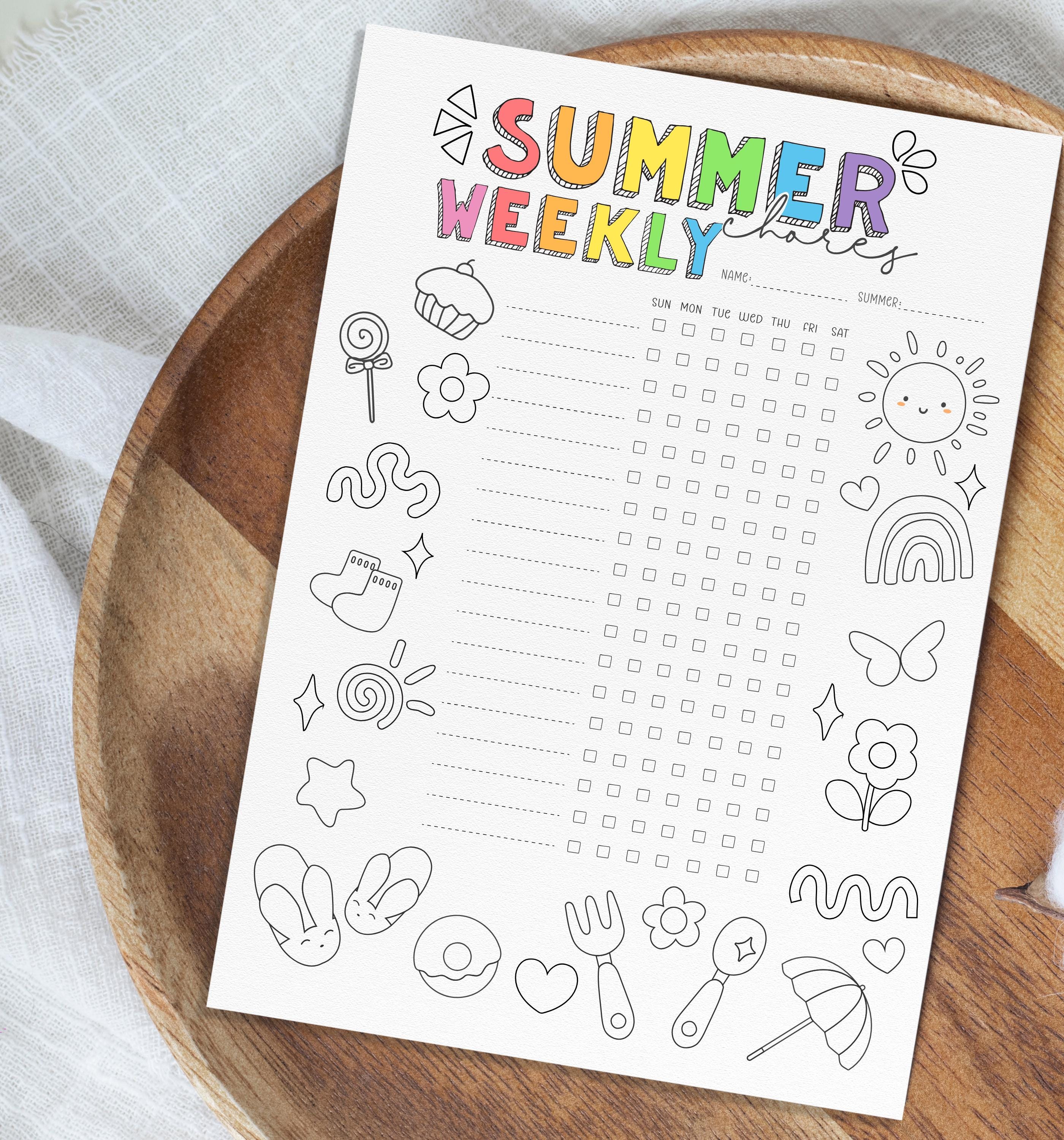 Summer Chore Chart for Kids | Weekly Chores Checklist Printable ...