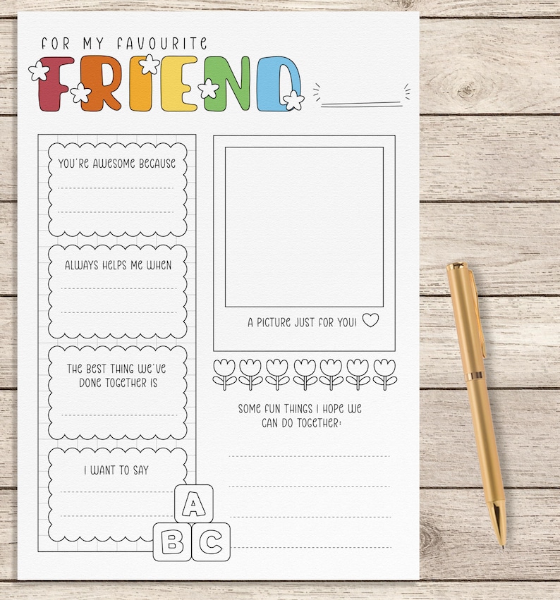 Best Friend Card Printable | Favorite Friend Coloring Page for Kids ...