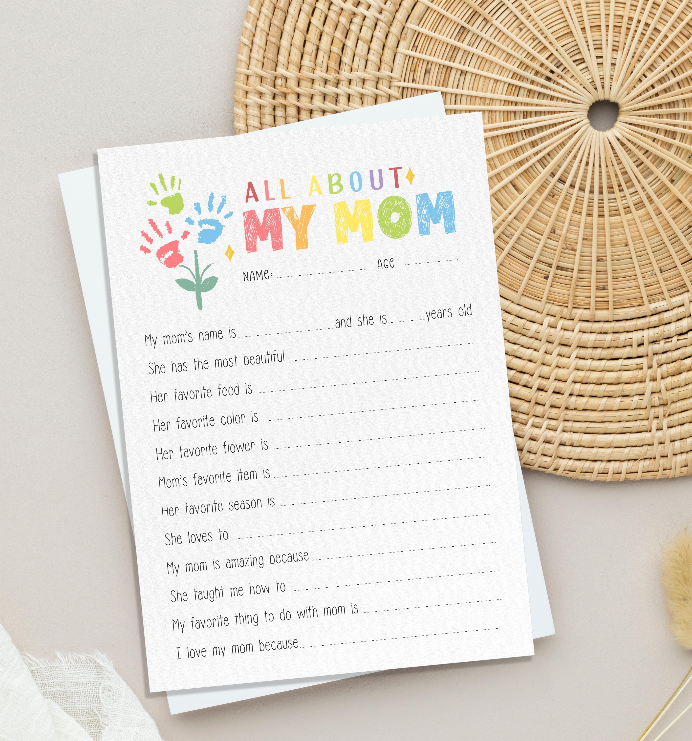 Mother's Day Gift - All About My Mom Printable - Birthday Gift for Mom ...