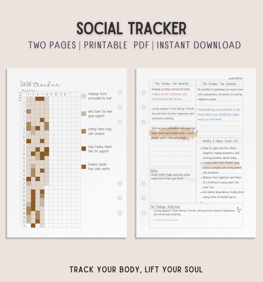 Social Tracker Printable | Daily Mood & Communication Log | Fun Mental ...