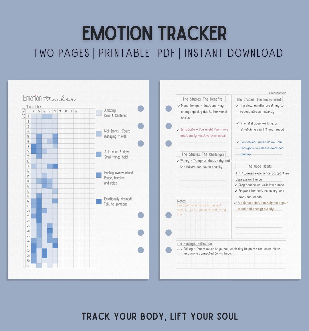 Emotion Tracker Printable | Daily Mood Tracker for Positivity & Balance ...