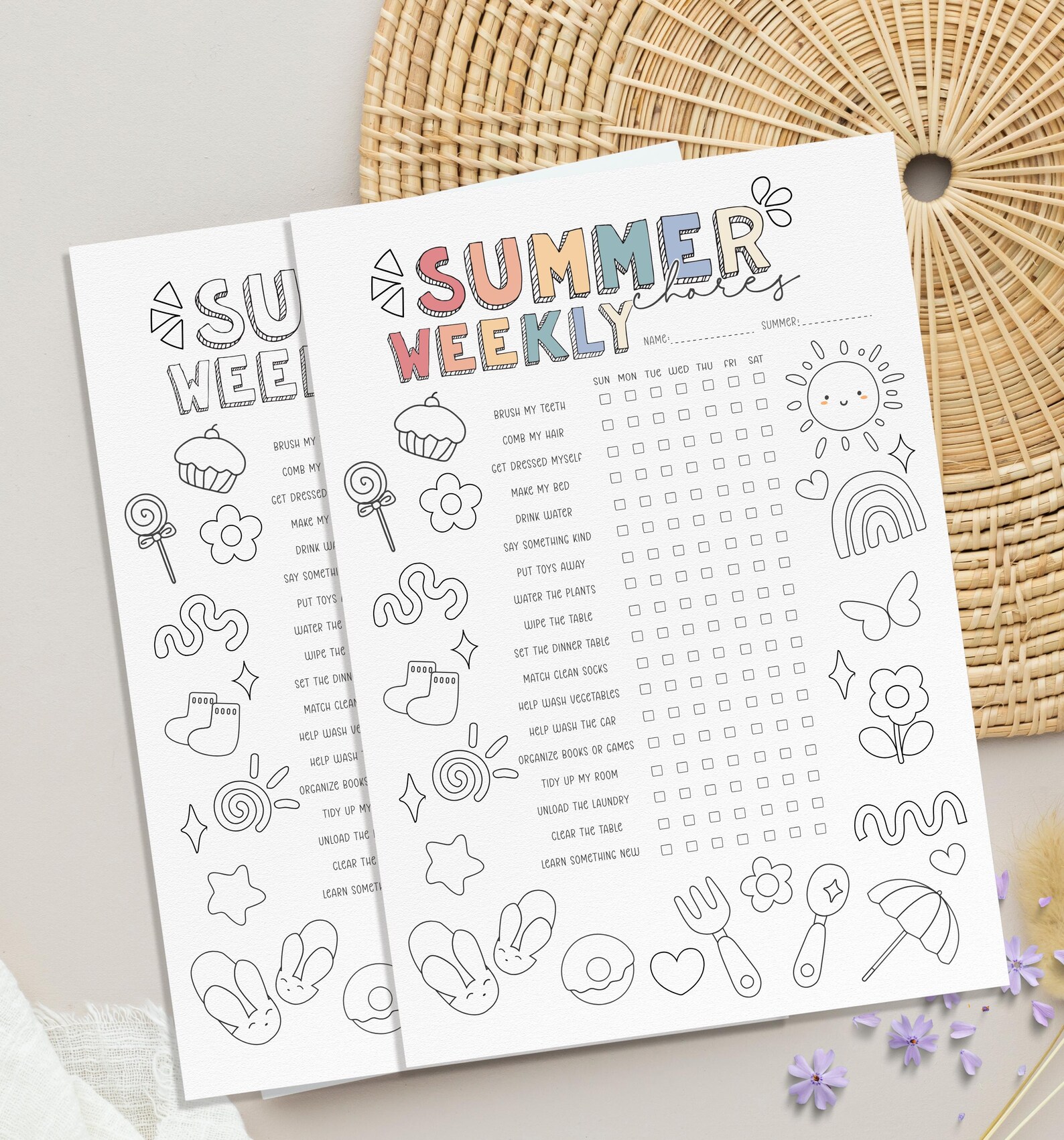 Summer Chore Chart for Kids | Weekly Chores Checklist Printable ...