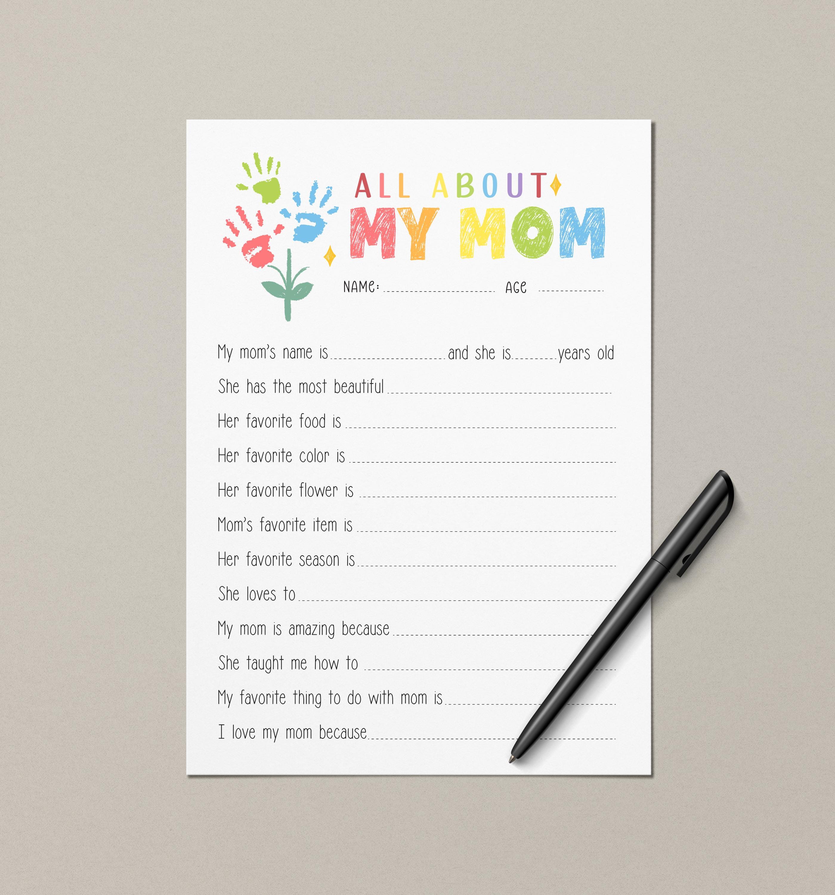 Mother's Day Gift - All About My Mom Printable - Birthday Gift for Mom ...