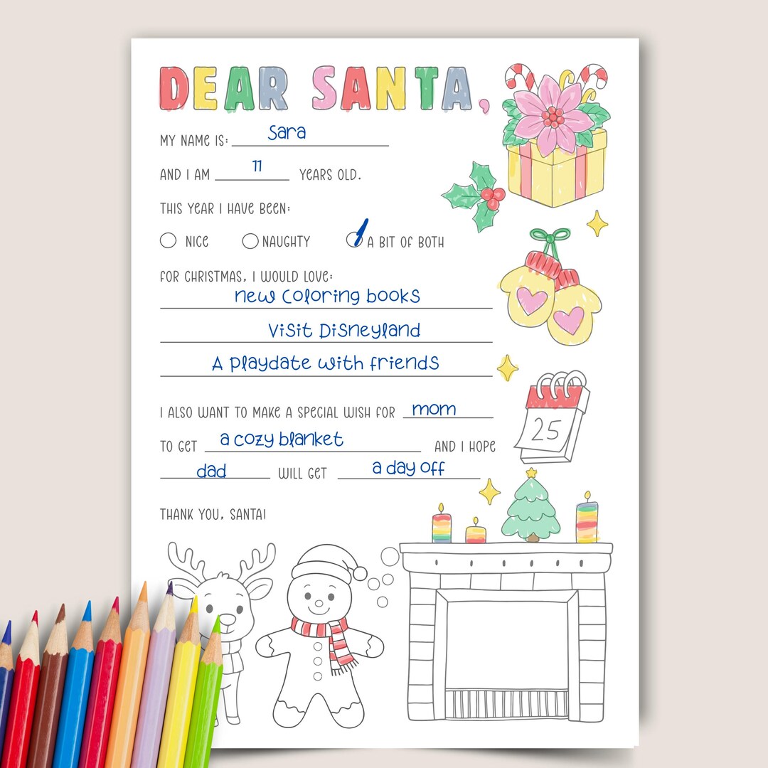 Dear Santa Coloring Letter | Kids Letter to Santa Printable | Christmas ...