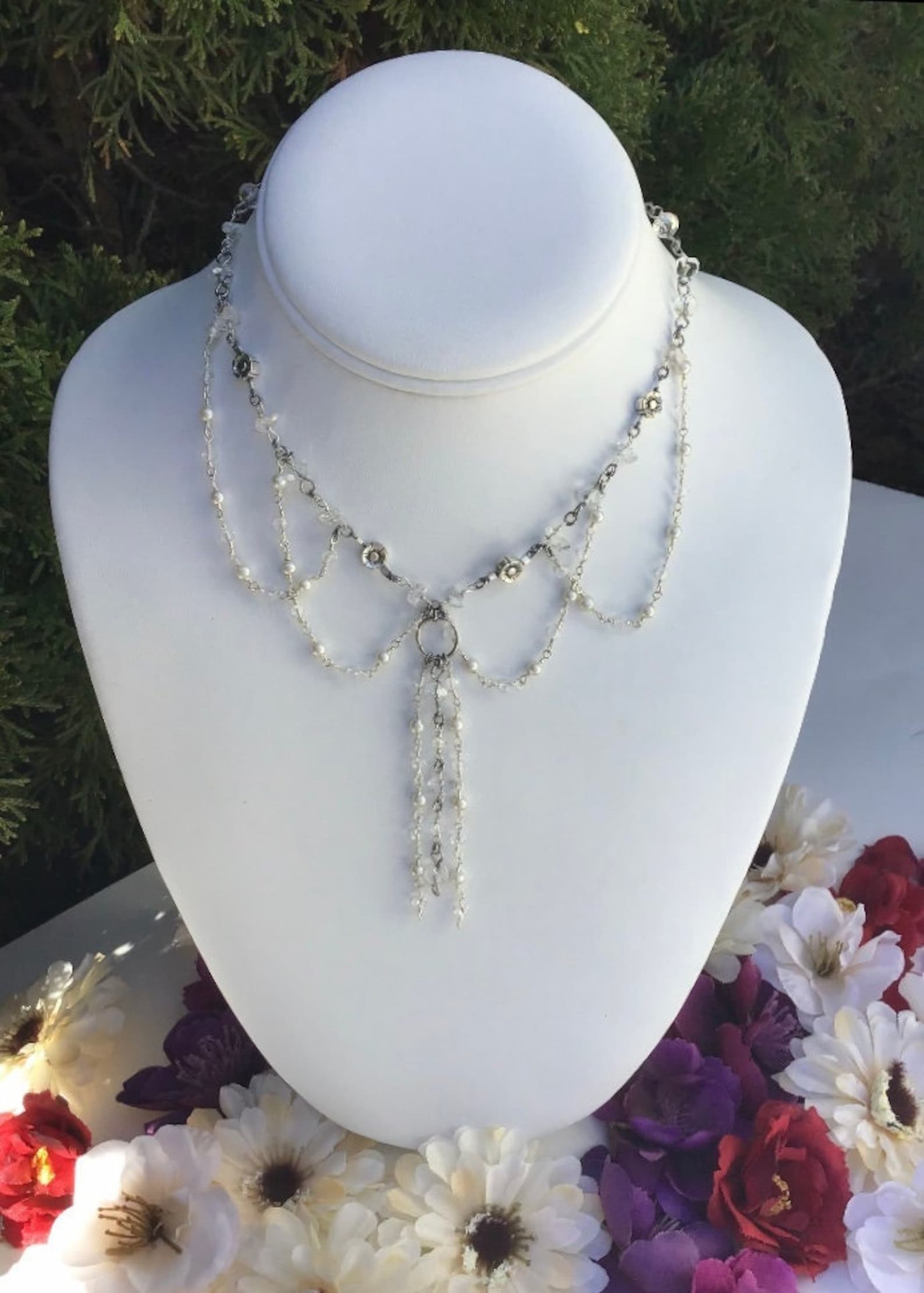 Elegant Pearl Floral Fairy Drop Choker Necklace - Etsy