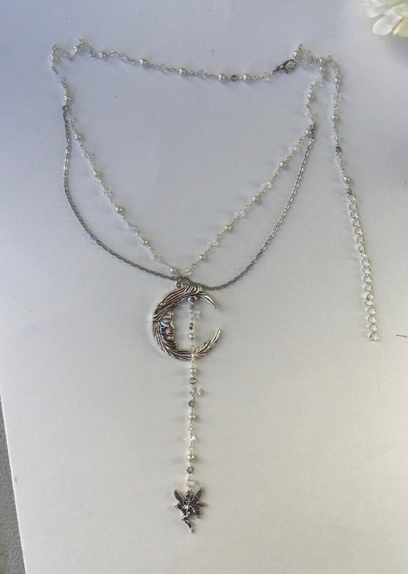 Fairy on the Moon Drop Rosary Necklace - Etsy