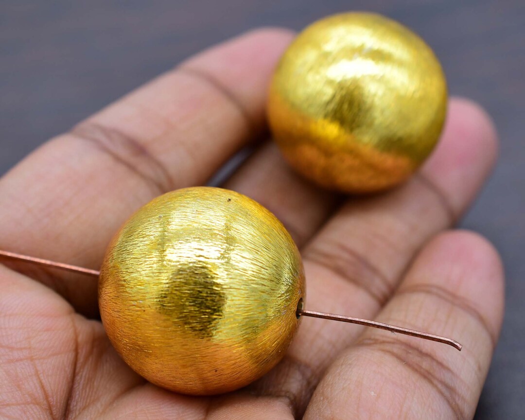 25mm 1 Piece Brushed Ball, Brushed Beads, Round Real Gold Plated Beads ...