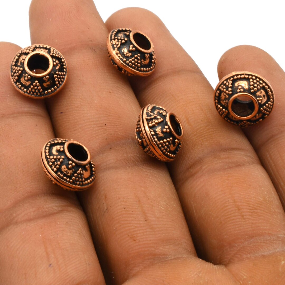 12x8mm Large Hole Bead, Solid Copper Bead, Oxidized Copper Bead ...