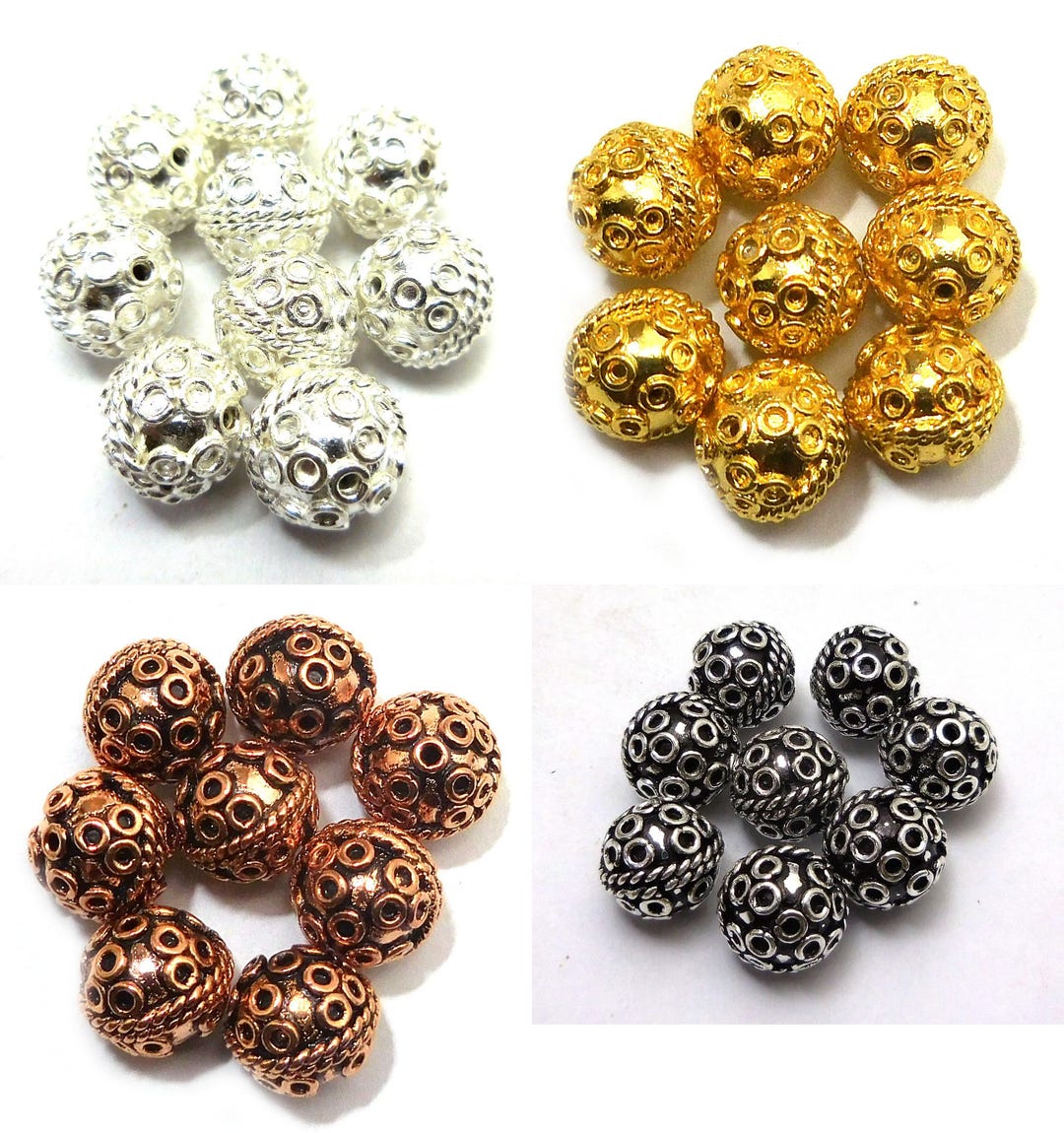 12mm Round Bali Bead Oxidized Silver Plated, Sterling Silver Plated ...