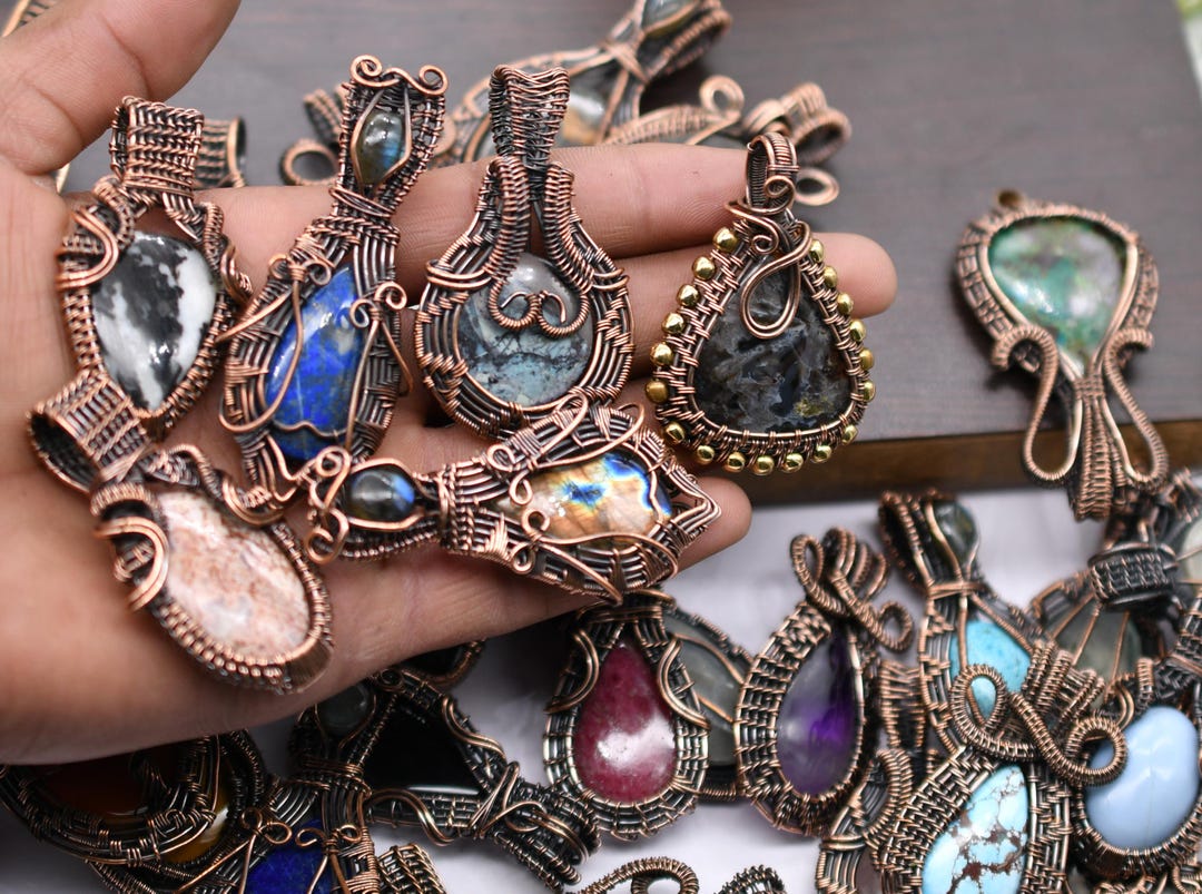 Natural Gemstone Handmade Copper Wire Wrapped Gemstone Pendant, Fine ...