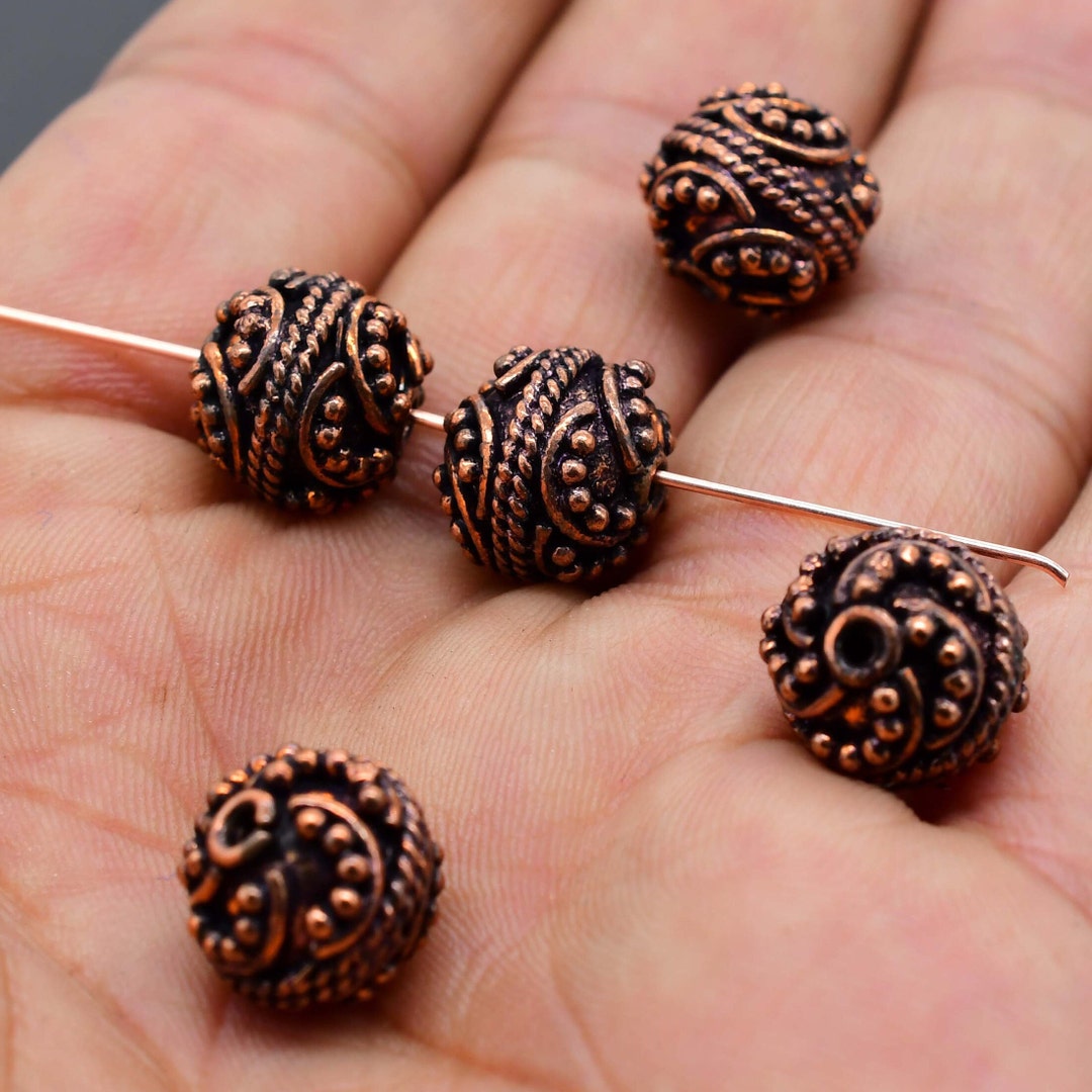 13mm Round Bali Bead Oxidized Copper Bead Solid Copper Bead Antique ...