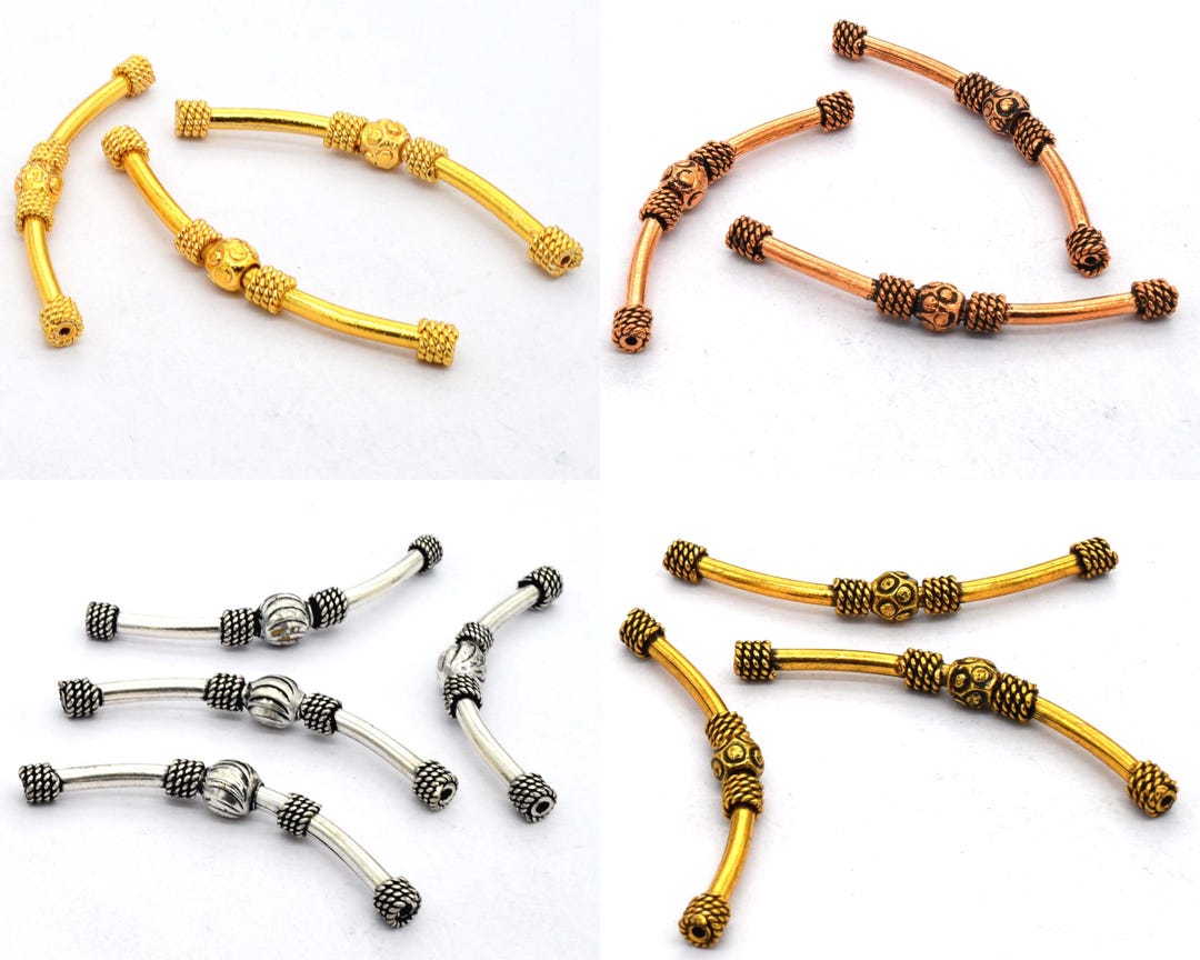 53mm Bali Curved Tube Bead, Pipe Tube Bead Oxidized Silver Plated ...