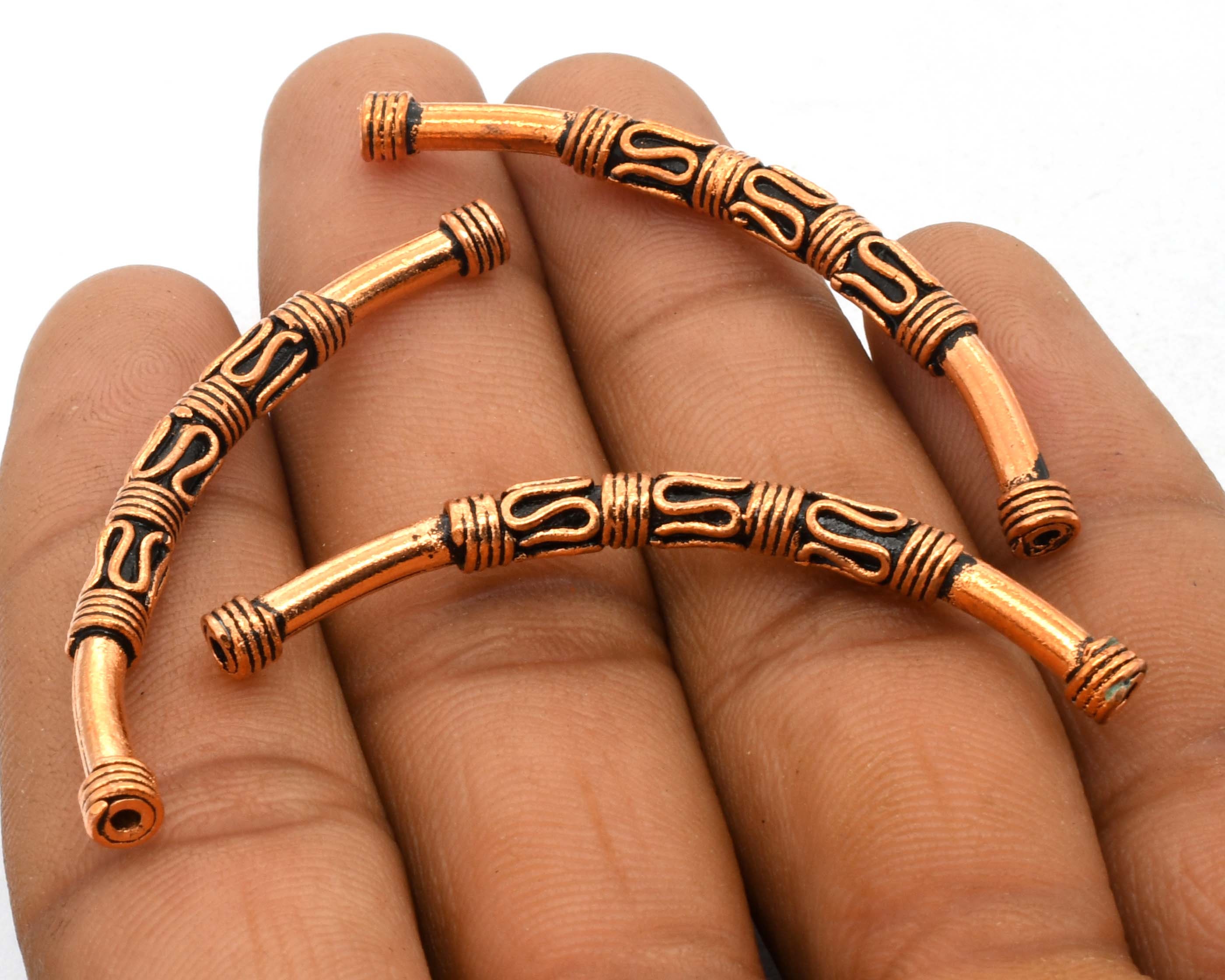 54x4mm Bali Curved Tube Bead, Pipe Tube Bead Oxidized Copper Jewellery ...