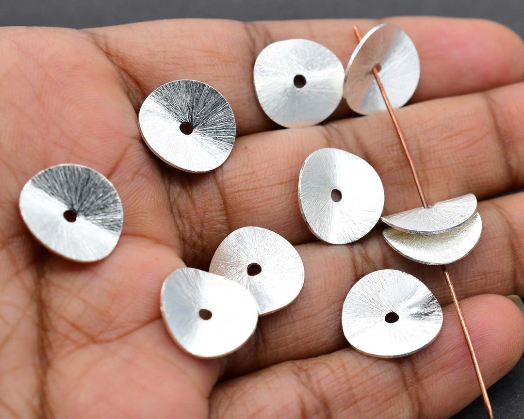 14mm Wavy Disc, Brushed Potato Chips, Real Silver Plated Bead Solid ...