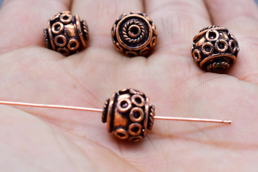 10mm Round Drum Bali Bead Oxidized Copper Bead Solid Copper Bead Spacer ...