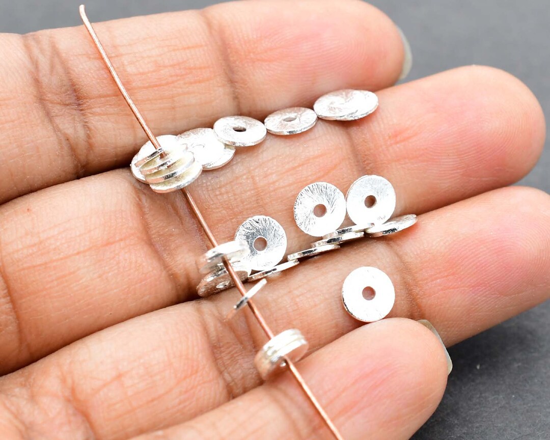 4mm Flat Disc Spacer, Silver Plated Heishi Beads, Brushed Spacer Beads ...