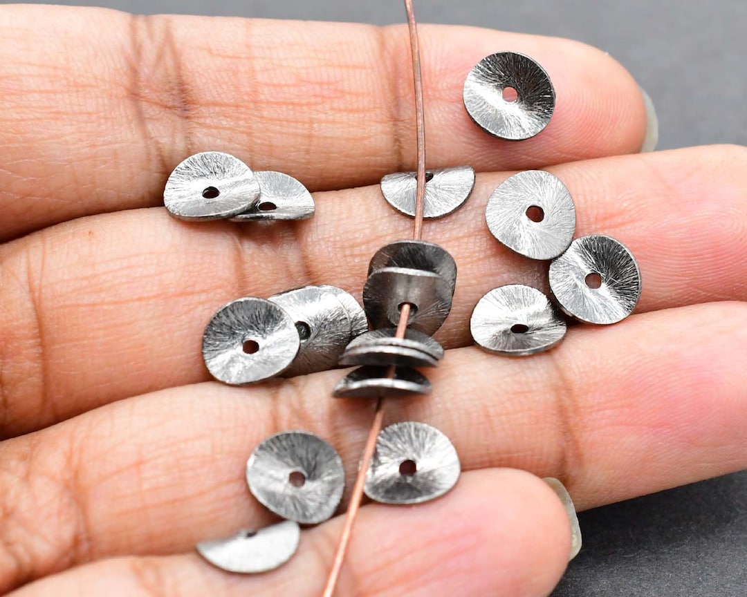 8mm Wavy Disc, Brushed Potato Chips, Black Gold Plated Bead Solid ...