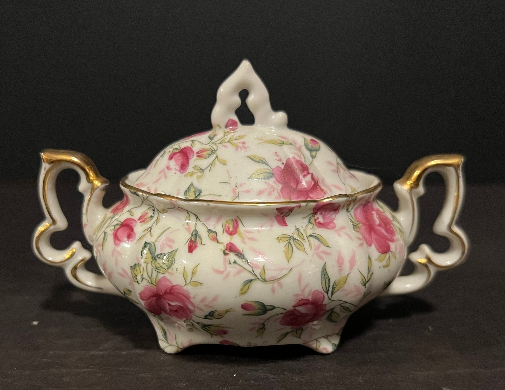 Lefton China Hand Painted Chintz Roses Small Sugar Bowl 663R VINTAGE - Etsy