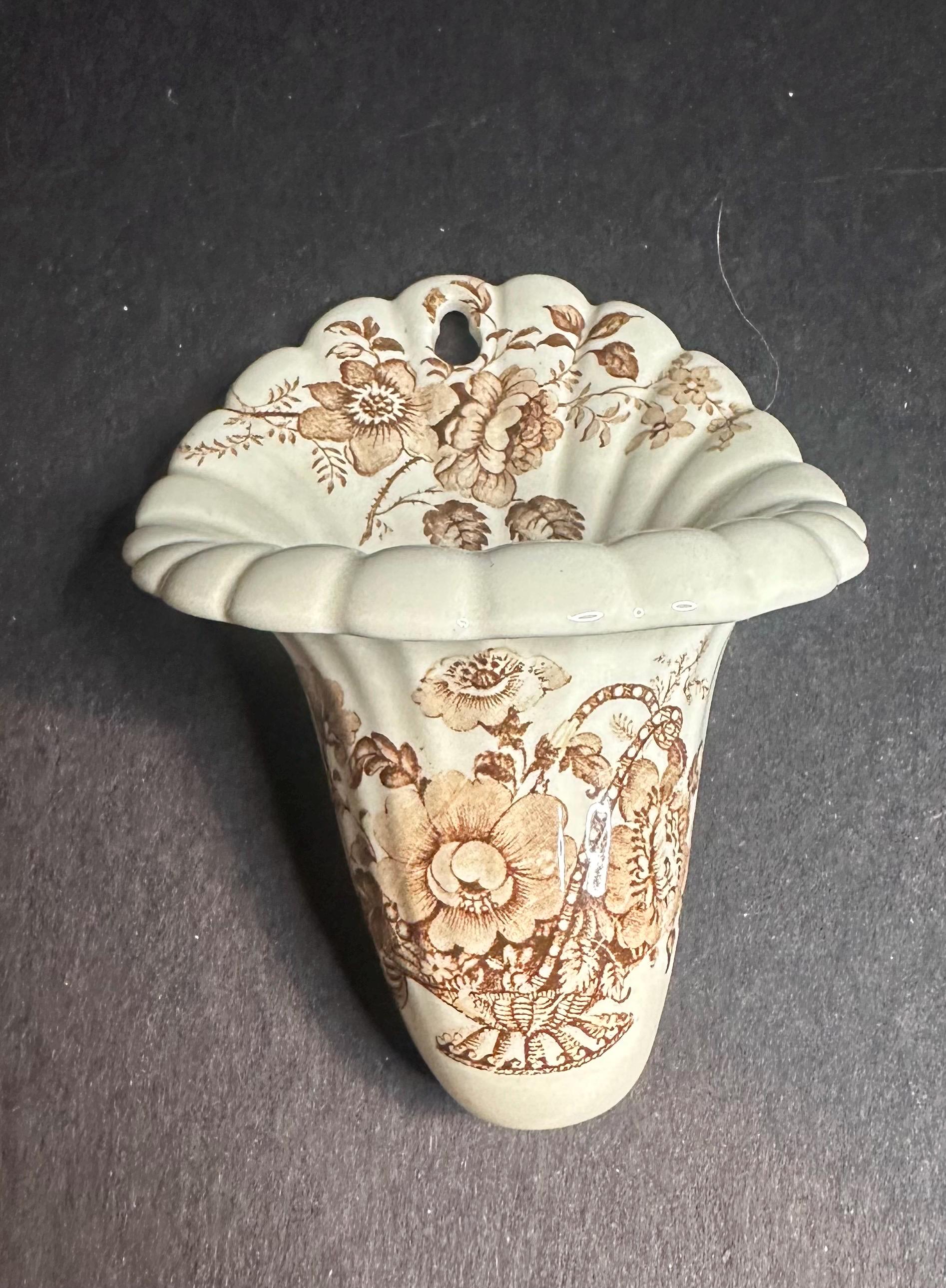 English China Wall Pocket, Clarice Cliff China, Brown Flowers on Cream ...