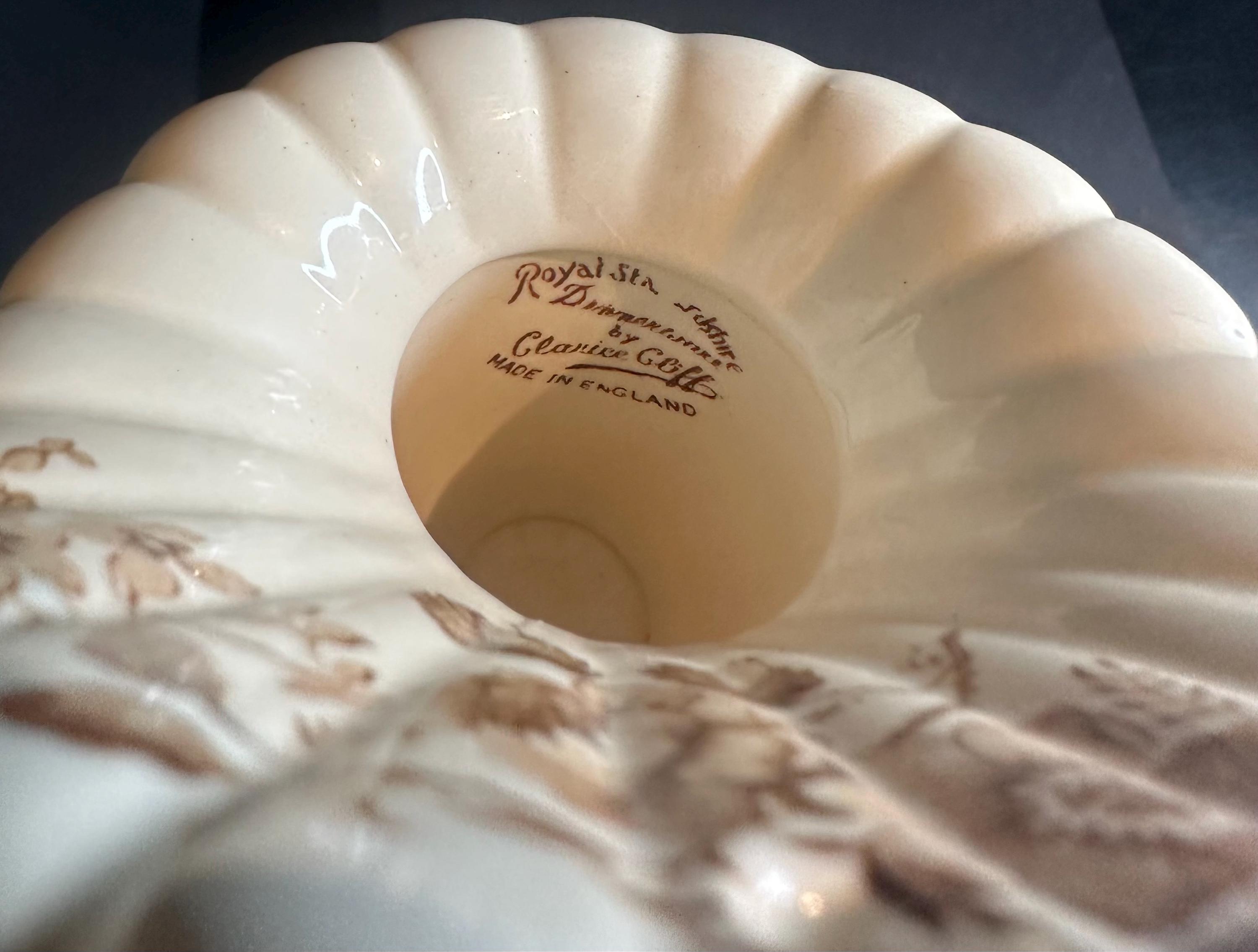English China Wall Pocket, Clarice Cliff China, Brown Flowers on Cream ...