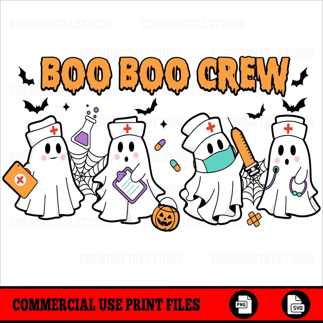 Boo Boo Crew Ghost Nurse Halloween SVG PNG, Cute Medical Nurse Ghost ...