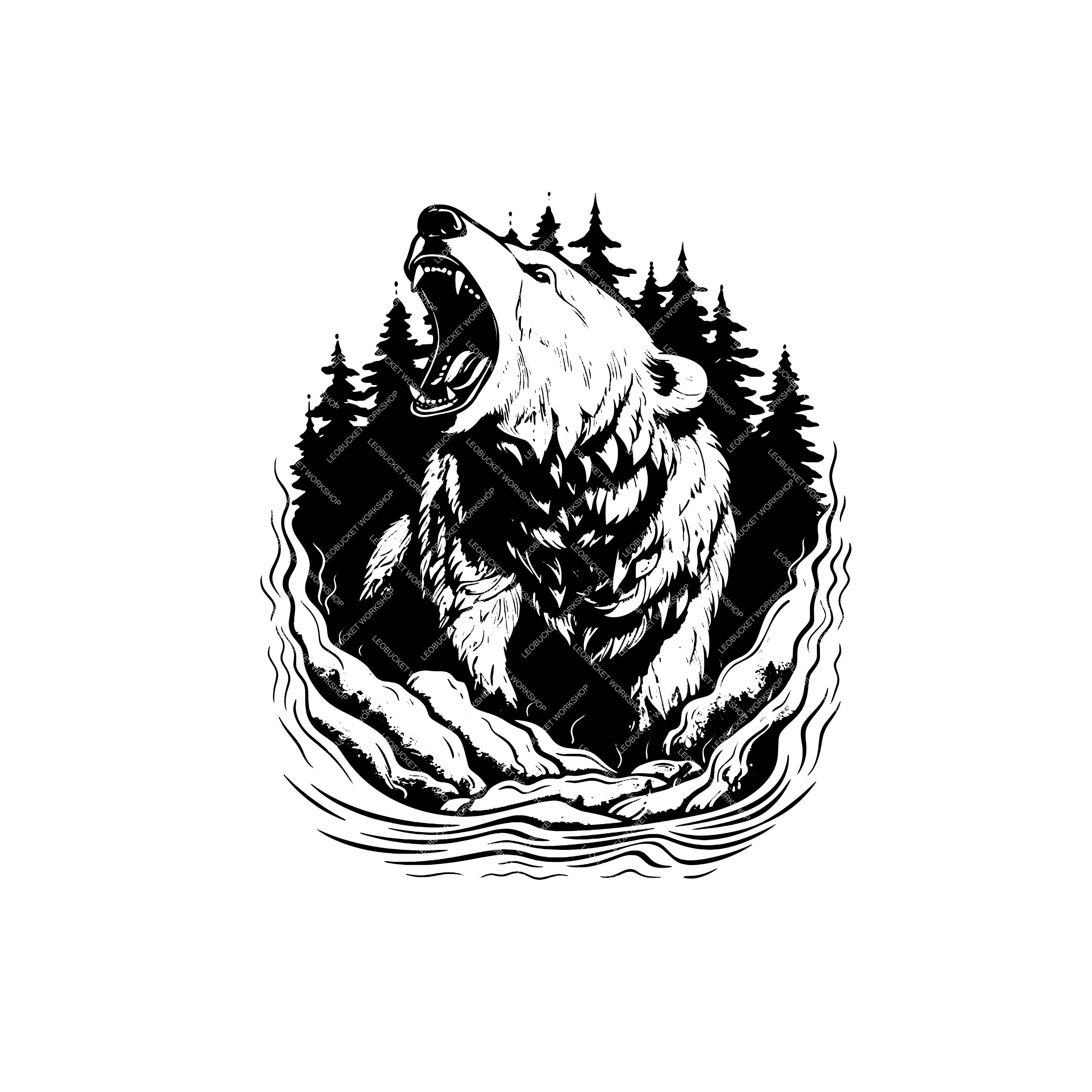 Roaring Bear on River SVG Cricut Cut File Printable Vector Image for ...