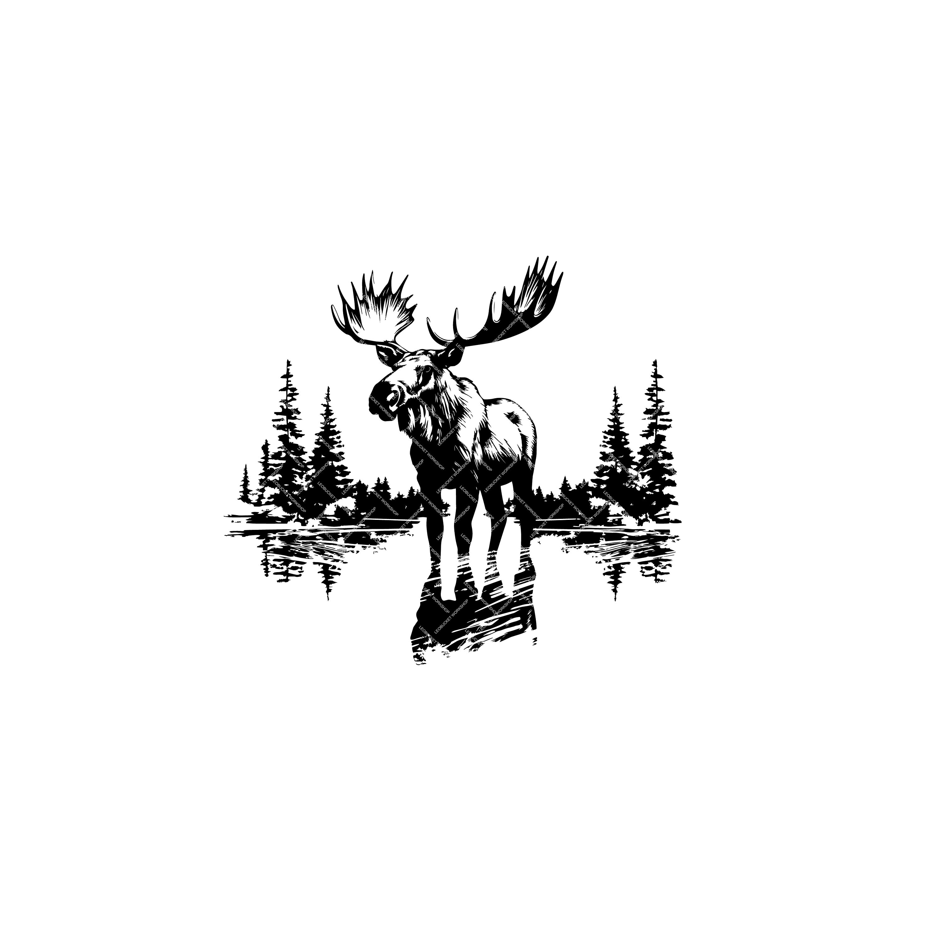 DIY Moose SVG Cut File Moose Standing on the Water Wild Animal Vector ...