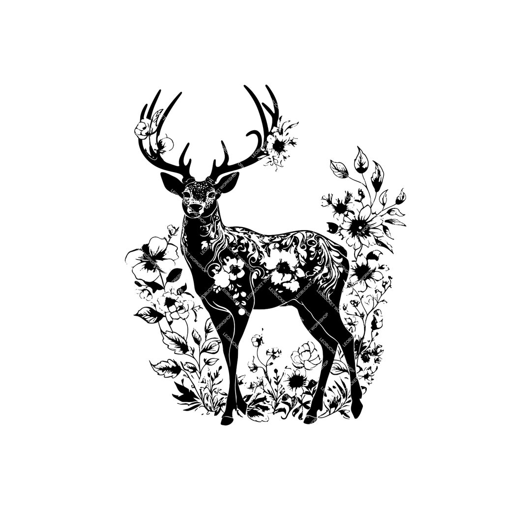 Standing Deer SVG With Flower Pattern Cricut Cut File Printable Vector ...