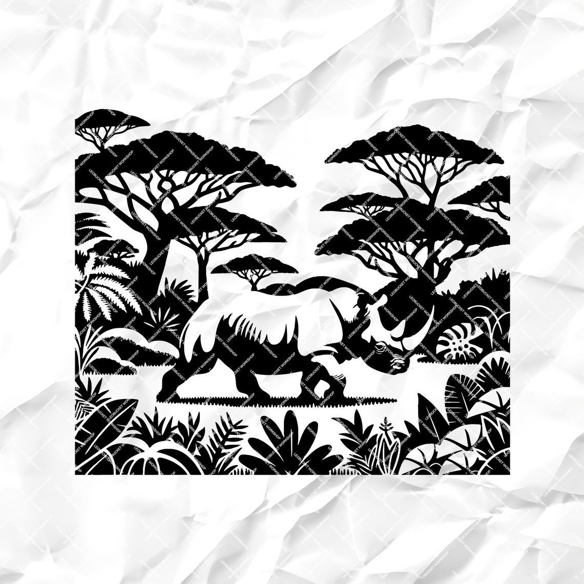 Wild Animal SVG Rhino Walking in Jungle Cut File for Cricut & DIY ...