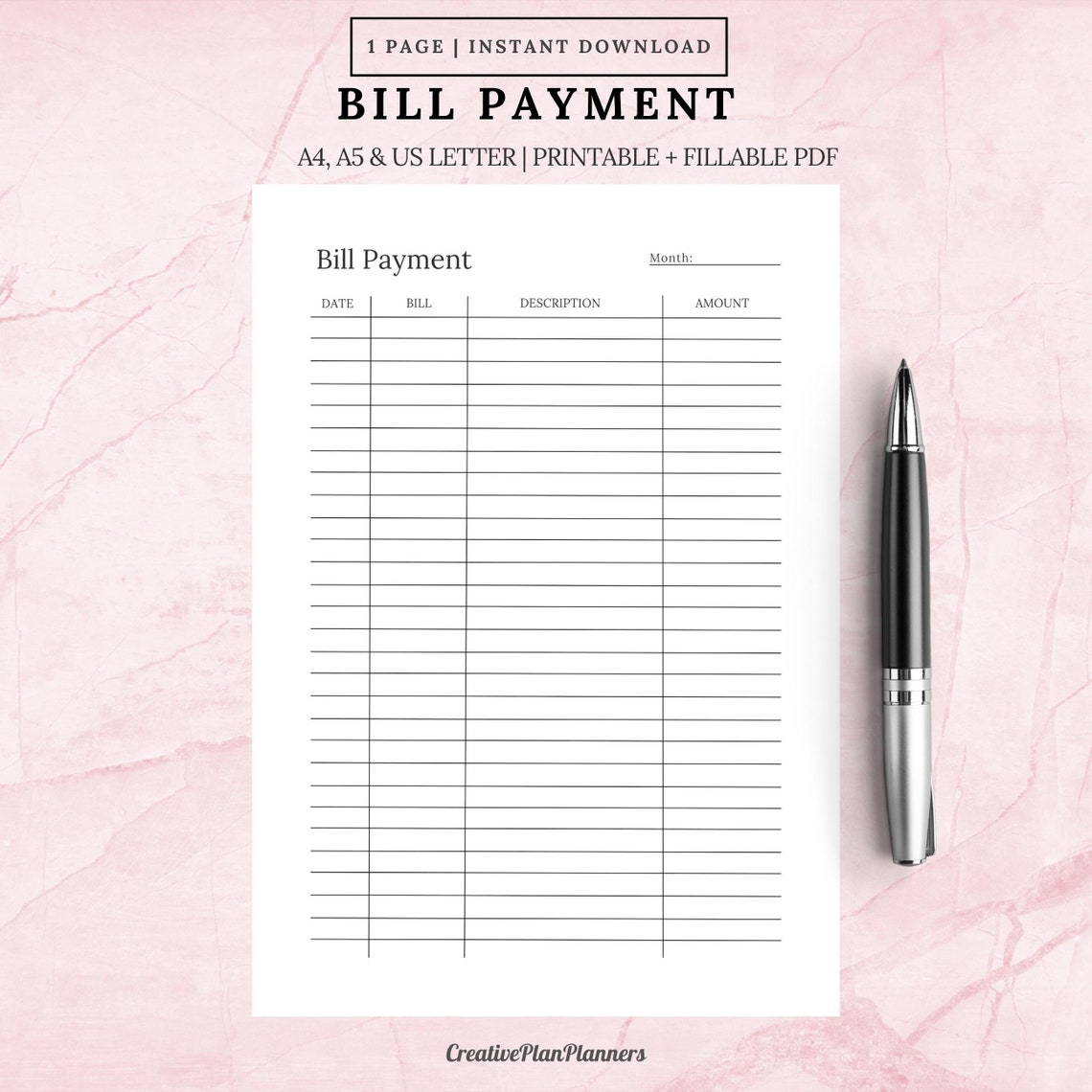 Bill Tracker Printable, Bill Log, Bill Payment, Bill Payment Checklist ...