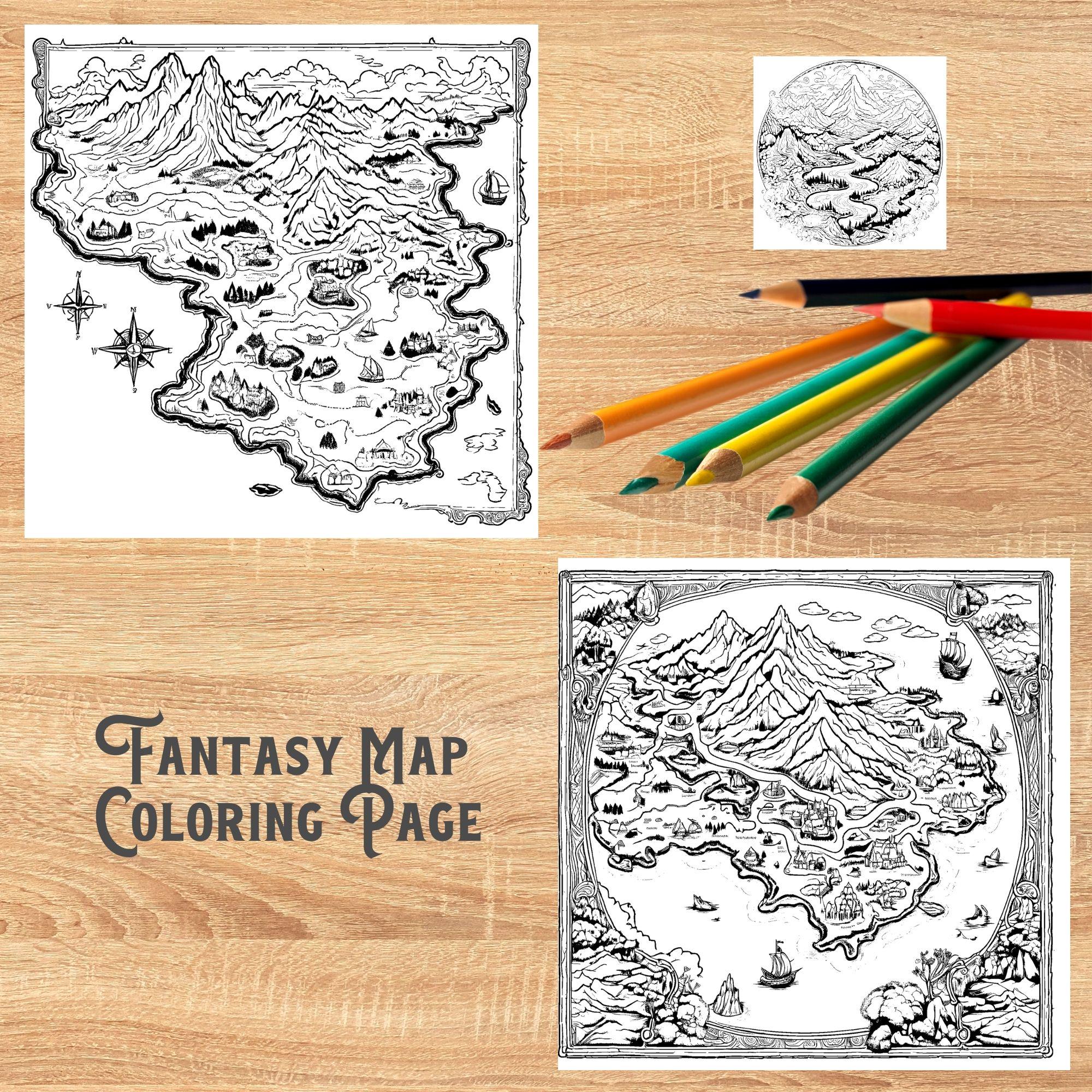 Fantasy Map Coloring Pages - Adult and Kids Coloring Book, Fantasy ...