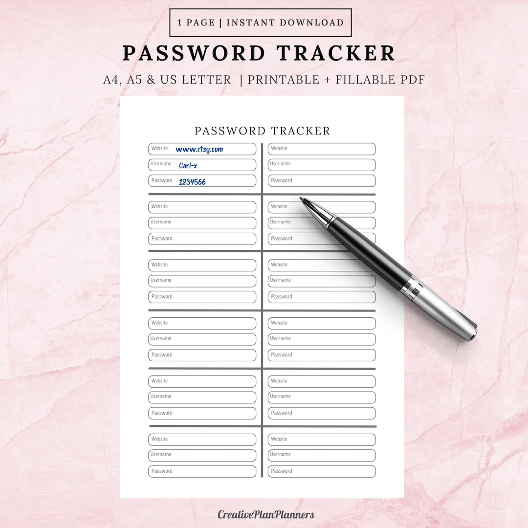 Password Tracker Printable & Fillable, Password Keeper, Password Book ...